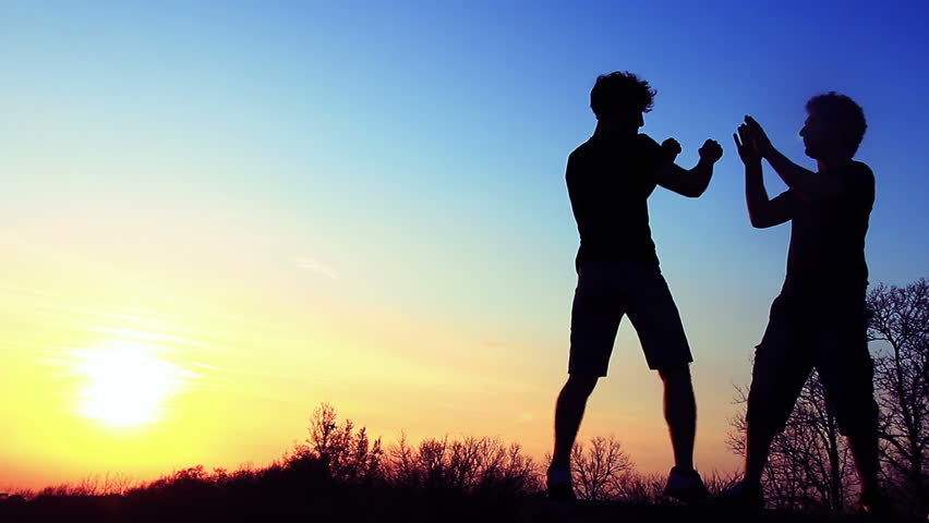 Silhouettes of Two Fighters On Stock Footage Video (100% Royalty-free ...