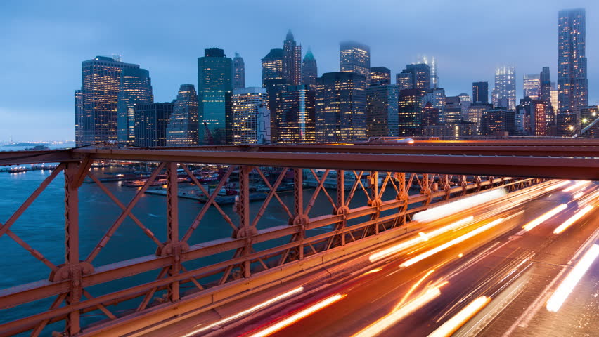 Brooklyn Bridge Car Traffic Light Stock Footage Video (100% Royalty ...