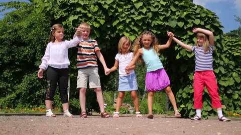 Five Happy Children Hold Hands Sway Stock Footage Video (100% Royalty ...
