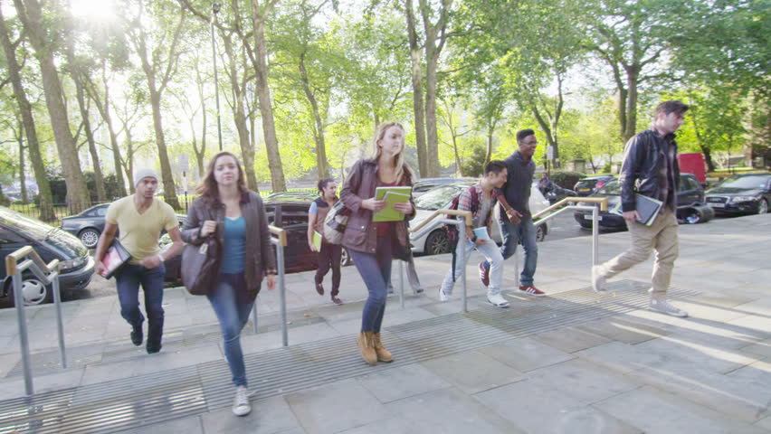 Cheerful Student Group Entering College Stock Footage Video (100% ...