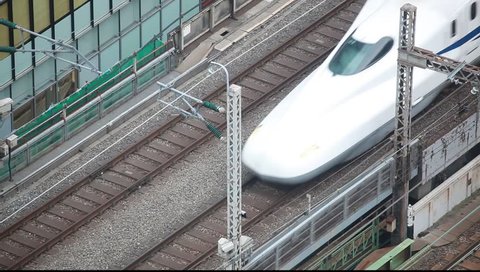 Above View Bullet Trains On Railtrack Stock Footage Video (100% Royalty ...