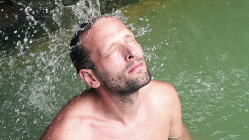 young man enjoying bath hot springs Stock Footage Video (100% Royalty ...