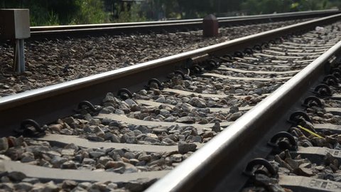 Closeup Train On Railroad Tracks Stock Footage Video (100% Royalty-free ...