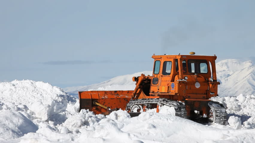 Bulldozer Pushing Deep Snow Off Stock Footage Video (100% Royalty-free ...