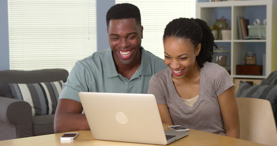 young black man woman using laptop Stock Footage Video (100% Royalty ...