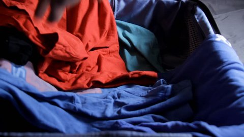 Hands Unpacking Messy Luggage Trolley Suitcase Stock Footage Video (100 ...