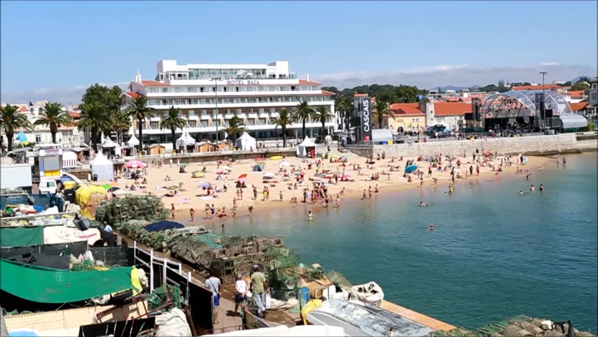 view cascais beach bay fishermen’s dock Stock Footage Video (100% ...