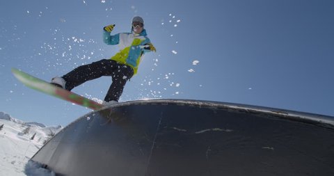 Slow Motion Snowboarder Rides Rainbow Box Stock Footage Video (100% ...