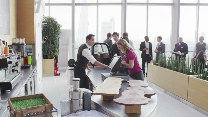 business people queue coffee large office Stock Footage Video (100% ...