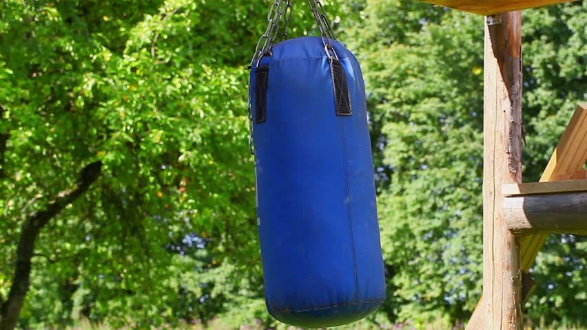Blue Punching Bag at Outdoor Stock Footage Video (100% Royalty-free ...