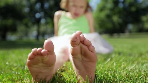 Closeup Little Girls Feet Her Big Stock Footage Video (100% Royalty ...