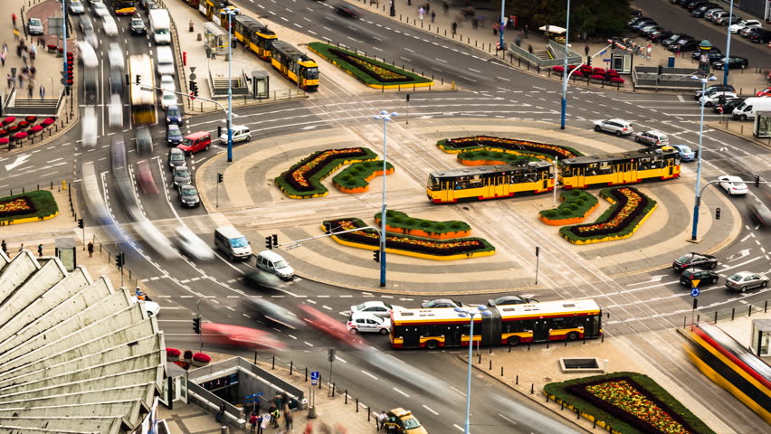 aerial view very busy roundabout warsaw Stock Footage Video (100% ...