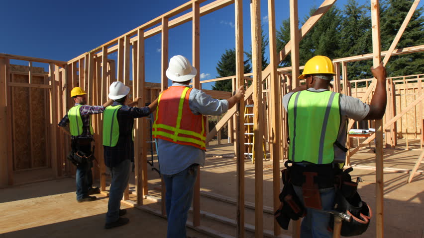 group construction workers standing wall Stock Footage Video (100% ...