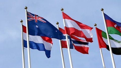 Multinational Flags Fluttering Wind Two Rows Stock Footage Video (100% ...