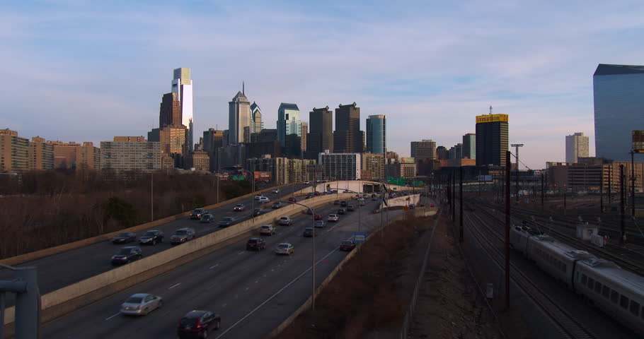 traffic on freeway heads into philadelphia Stock Footage Video (100% ...