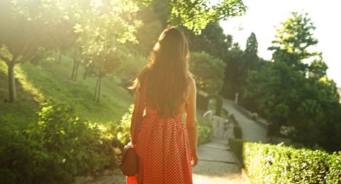 Attractive Young Woman Walking Down Path Stock Footage Video (100% ...