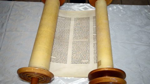 Opening Hebrew Handwritten Torah Scroll On Stock Footage Video (100% ...