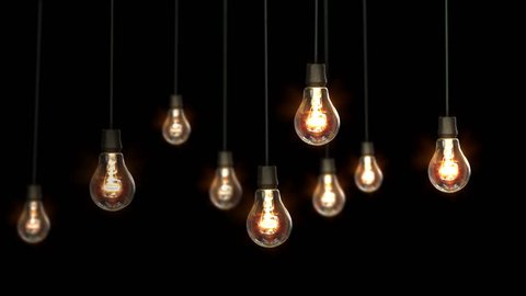seven lit light bulbs swing Stock Footage Video (100% Royalty-free ...