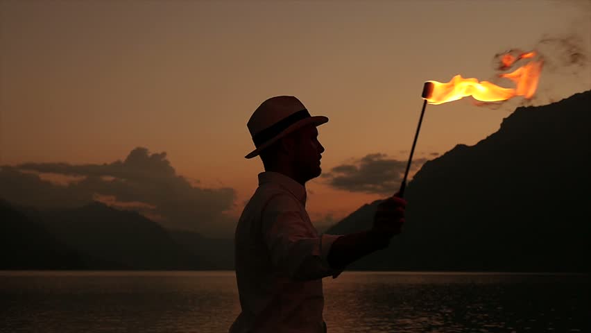 young fire artist performing show flame Stock Footage Video (100% ...