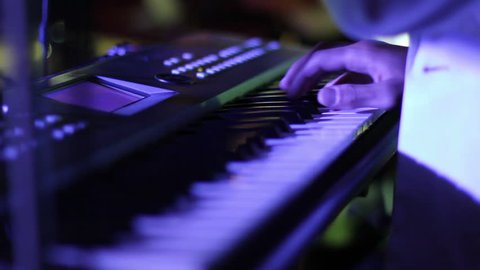 Musician Playing On Keyboards Disco Lights Stock Footage Video (100% ...