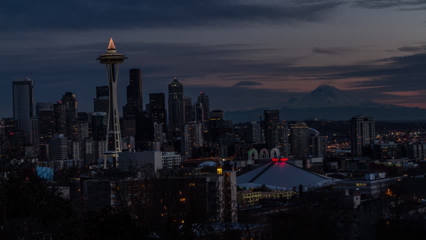 dramatic view seattle's skyline golden hour Stock Footage Video (100% ...