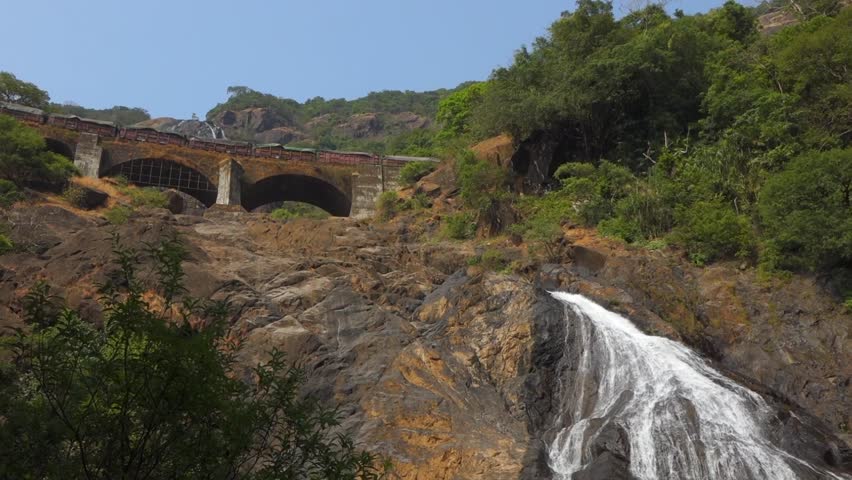 train on bridge above mangali waterfall Stock Footage Video (100% ...