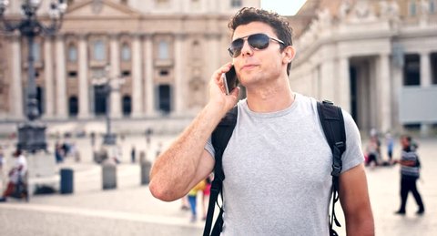 Handsome Young Businessman Vacation Rome Talking Stock Footage Video ...