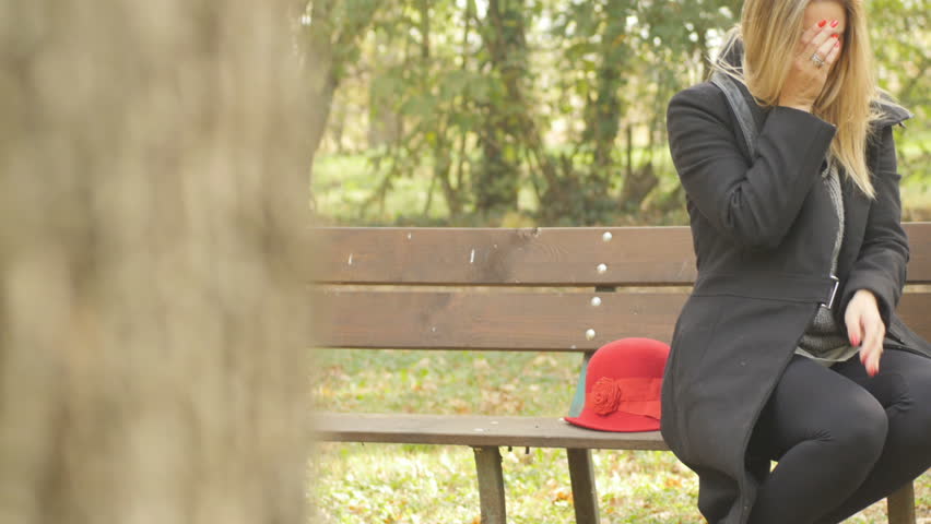 Heartbroken Woman Crying Outdoor Sitting Stock Footage Video (100% ...