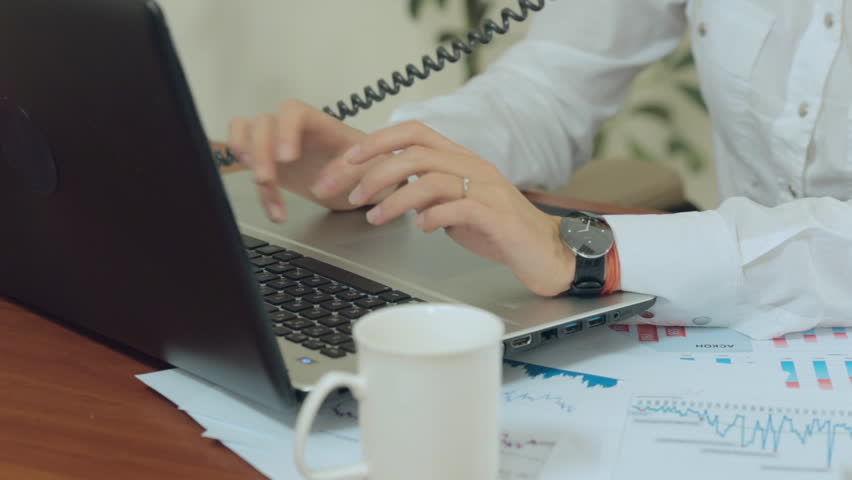 close secretary typing on keyboard talking Stock Footage Video (100% ...