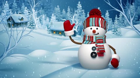snowman waving hand winter landscape silent Stock Footage Video (100% ...