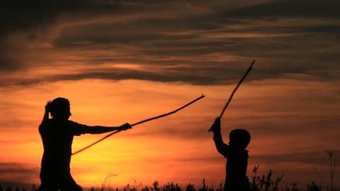 teenage boys fencing samurai training swords Stock Footage Video (100% ...