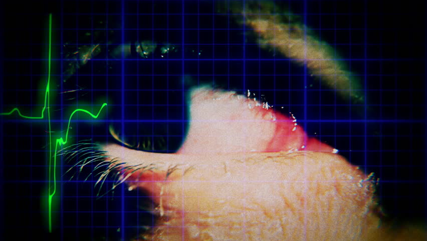 green eye monster-like man overlay electrocardiogram Stock Footage ...