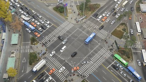 Overhead Aerial Diagonal Cars Driving Midtown Stock Footage Video (100% ...