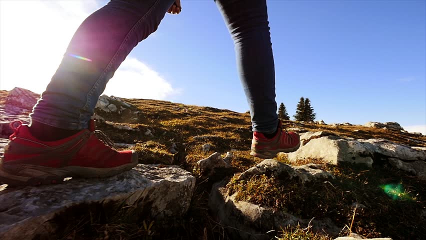 slow motion hiking feet walking over Stock Footage Video (100% Royalty ...