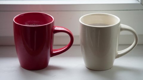 Two Red White Cups Warm Coffee Stock Footage Video (100% Royalty-free ...