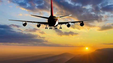 4K-Flugzeug, das bei Sonnenuntergang startet, UHD-Stockvideo ...