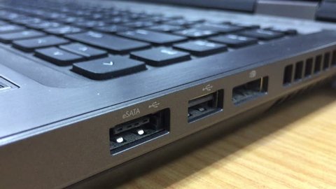 plugging port into laptop connect internet Stock Footage Video (100% ...