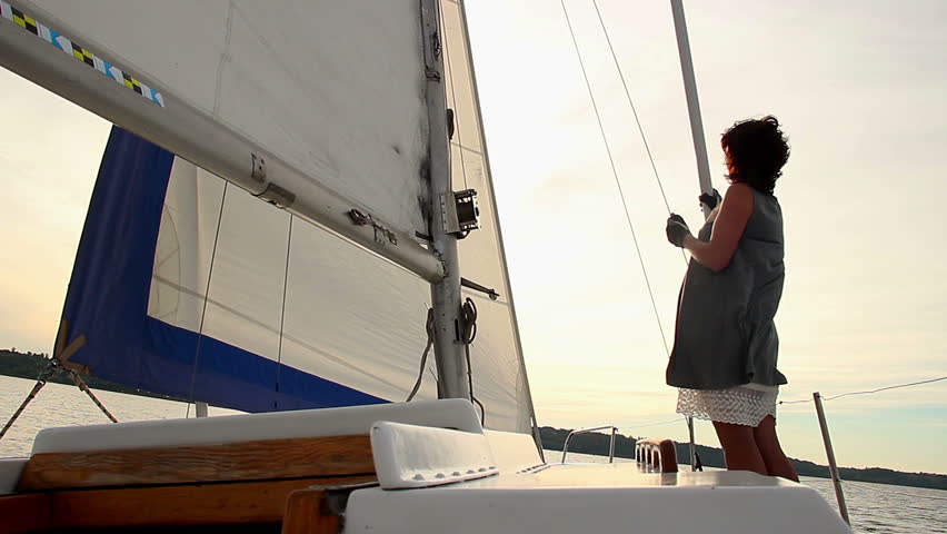 girl sailor watching sunset on sailing Stock Footage Video (100% ...
