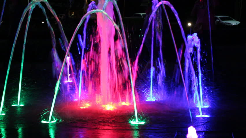 Beautiful Colorful Fountain at Night Stock Footage Video (100% Royalty ...