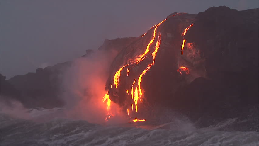 hot lava stream flowing into ocean Stock Footage Video (100% Royalty ...