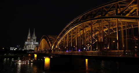 Illuminated Night Lights Spectacular Cologne Cathedral Stock Footage ...