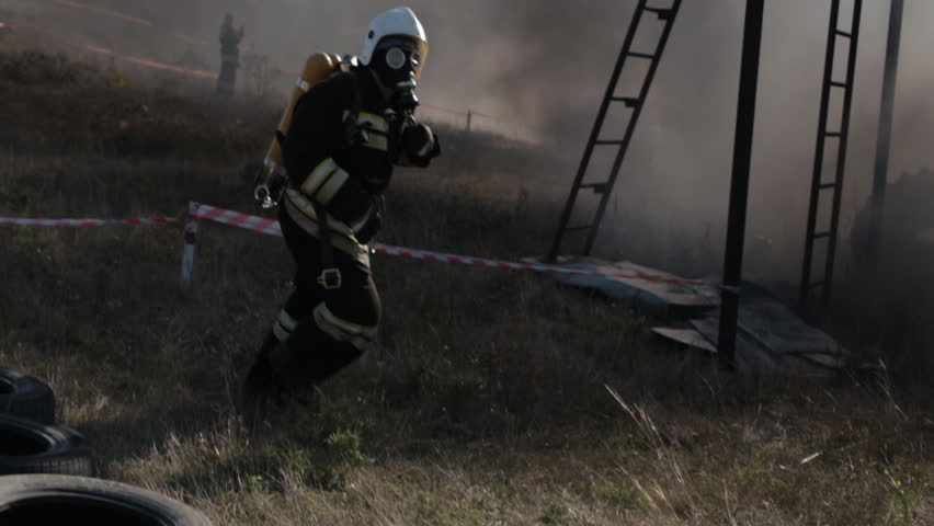 fireman quickly stairs during fire Stock Footage Video (100% Royalty ...