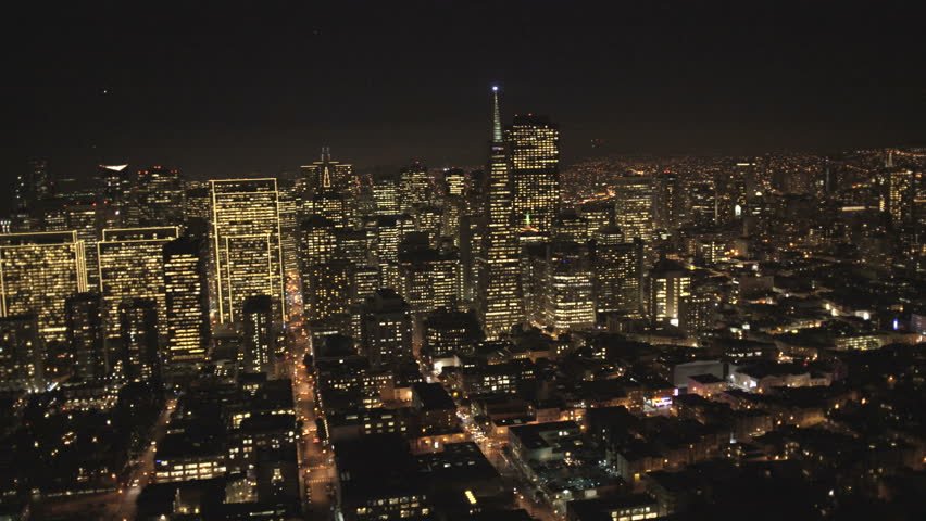 Aerial Night Illuminated View Transamerica Pyramid Stock Footage Video ...