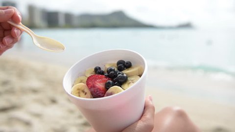 Acai Bowl Girl Eating Healthy Food Stock Footage Video (100% Royalty ...