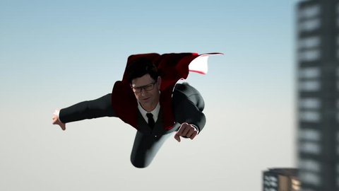 Victorious Businessman Flying Like Superman Superhero Stock Footage ...