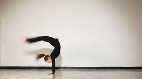Gymnastic Girl Black Doing Back Flip Stock Footage Video (100% Royalty ...