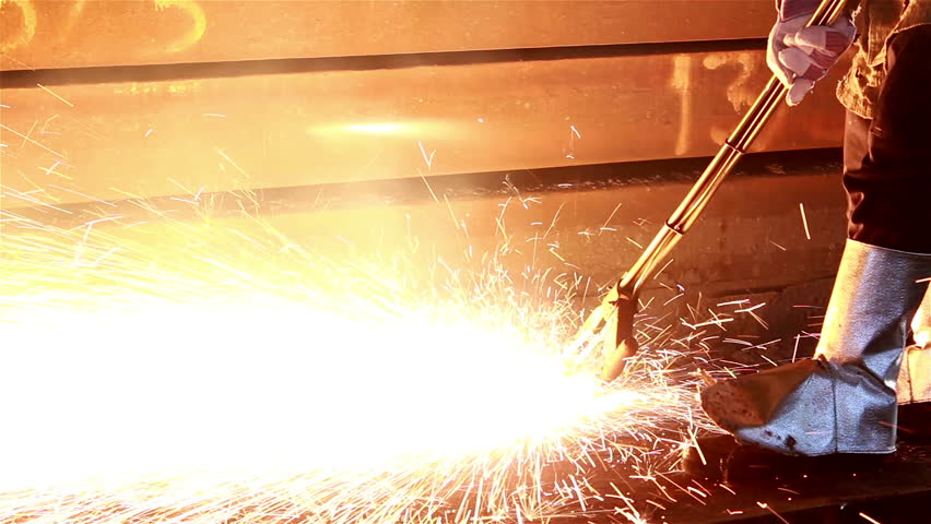 industry steel slab scarfing tending fire Stock Footage Video (100% ...