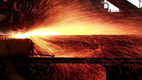 Industry Steel Slab Scarfing Tending Fire Stock Footage Video (100% ...