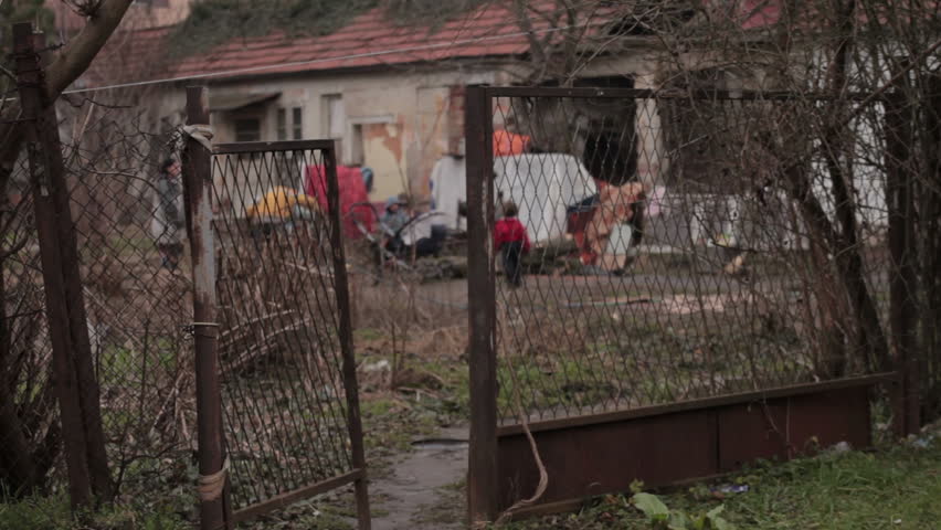 poor gypsy family backyard view through Stock Footage Video (100% ...