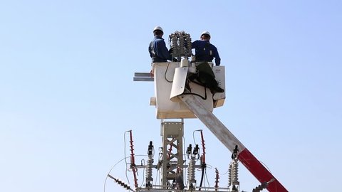 2 Men Working On Power Lines Stock Footage Video (100% Royalty-free ...
